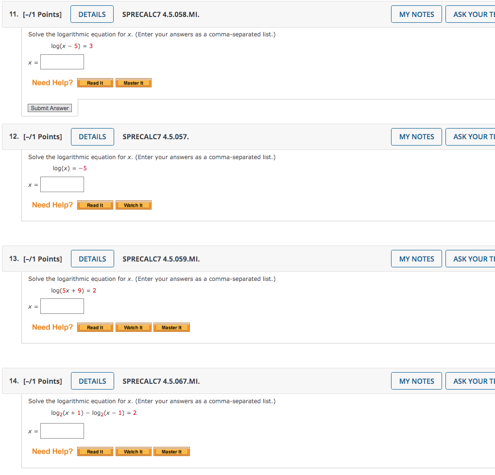 Solved 11. [-/1 Points] DETAILS SPRECALC7 4.5.058.MI. MY | Chegg.com