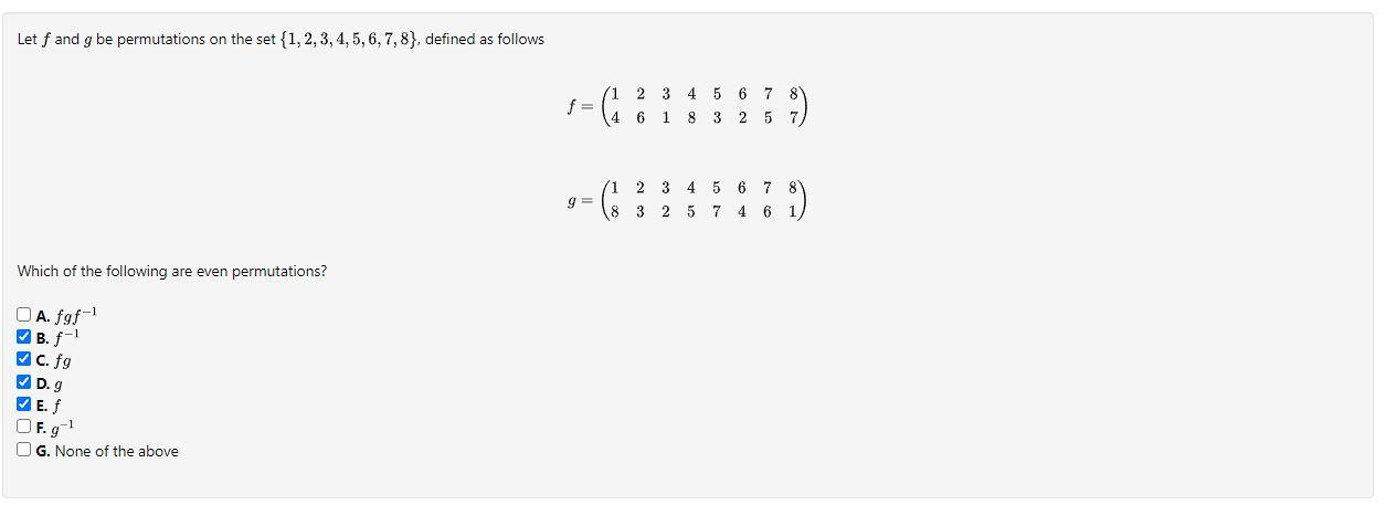 Solved Let f and g be permutations on the set | Chegg.com