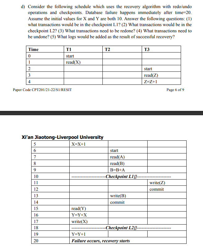 Solved d) Consider the following schedule which uses the | Chegg.com
