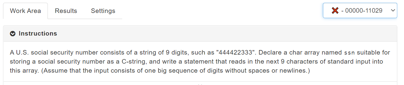 Solved Work Area Results Settings - 00000-11029 Instructions | Chegg.com