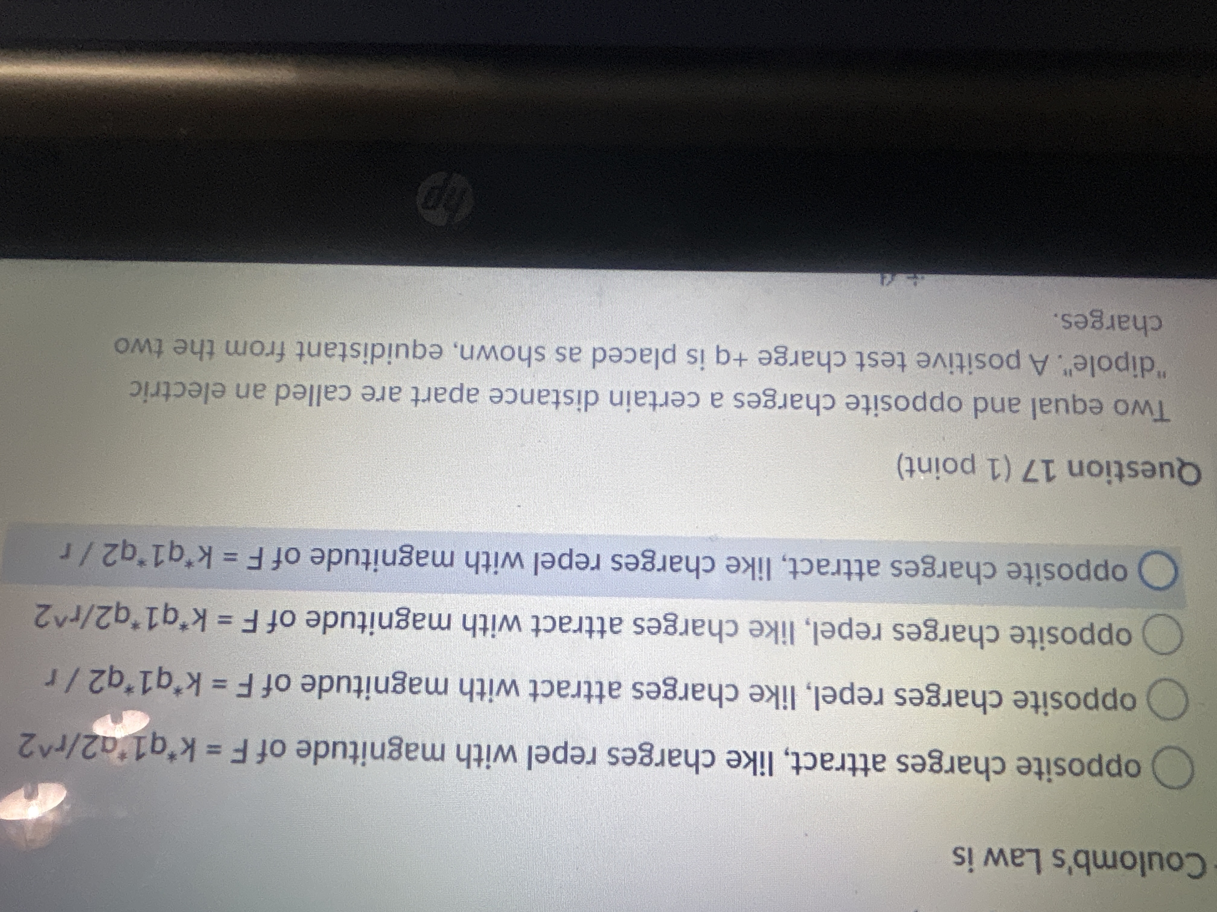 Solved Coulomb's Law isopposite charges attract, like | Chegg.com