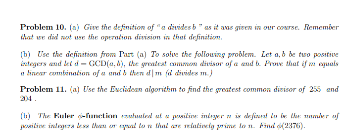 Solved Problem 10. (a) Give the definition of “a divides b " | Chegg.com
