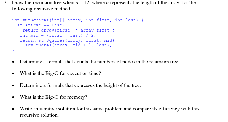 Solved 3. Draw the recursion tree when n=12, where n | Chegg.com