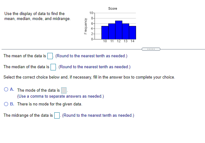 Solved Score Use the display of data to find the mean, | Chegg.com