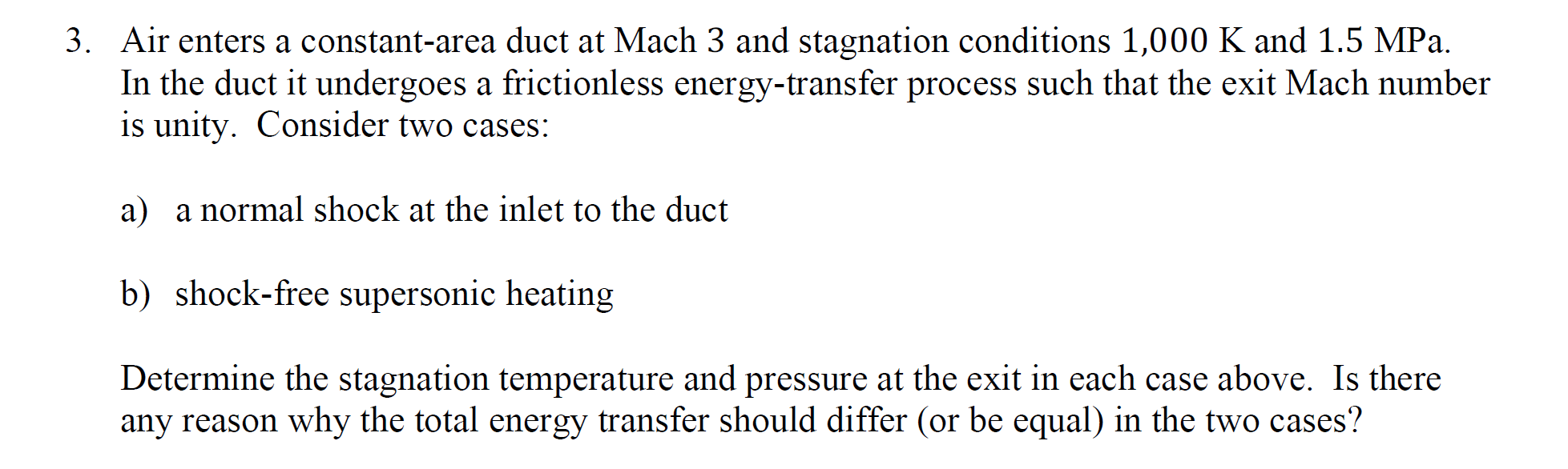 Solved 3. Air enters a constant-area duct at Mach 3 and | Chegg.com