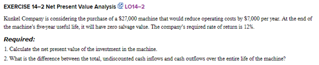 Solved EXERCISE 14-2 Net Present Value Analysis [무 LO14-2 | Chegg.com