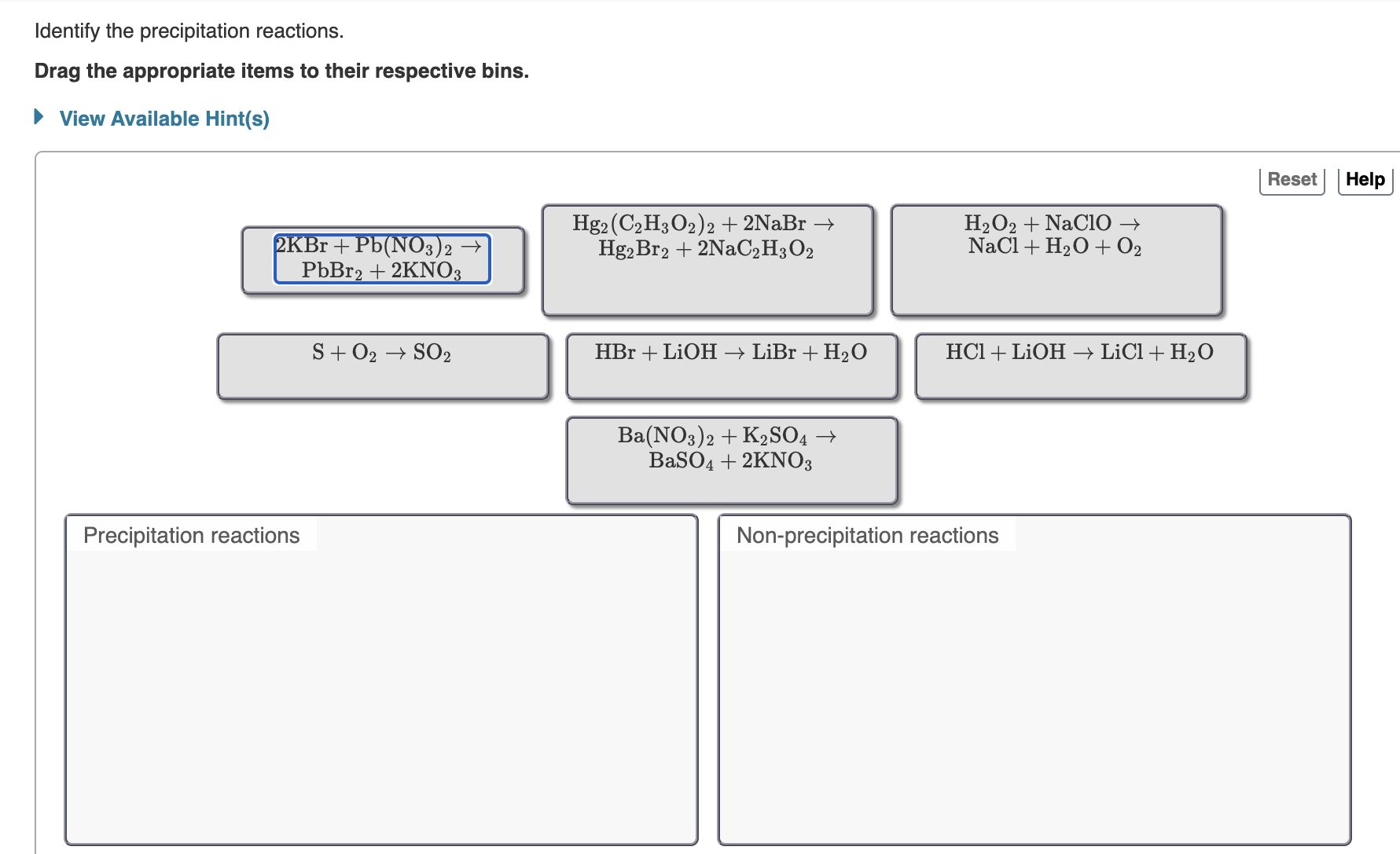 Identify the precipitation reactions.Drag the | Chegg.com