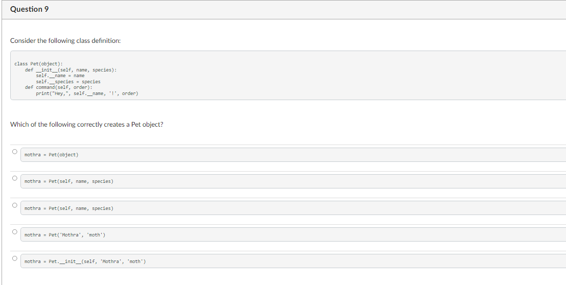 Solved Question 9 Consider the following class definition: | Chegg.com