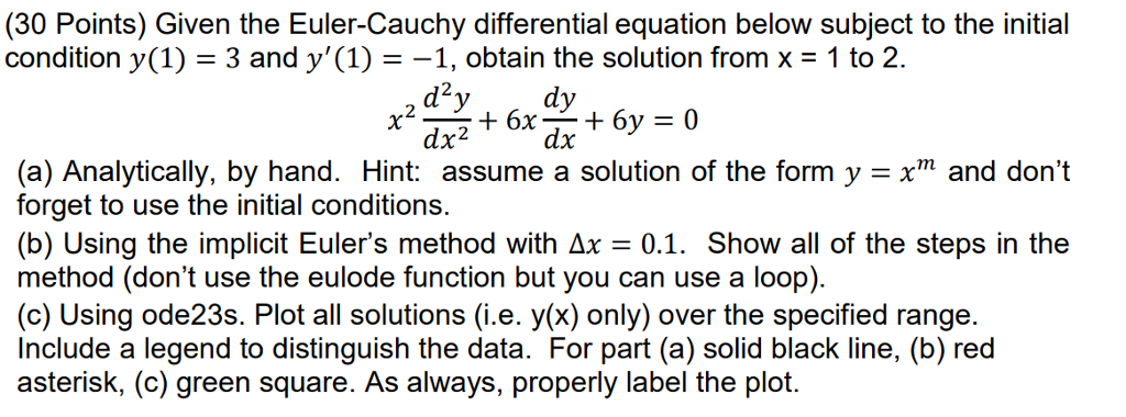 Solved (30 Points) Given the Euler-Cauchy differential | Chegg.com