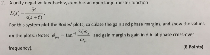 Solved 2. A unity negative feedback system has an open loop | Chegg.com