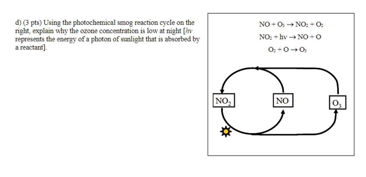 Solved d) (3 pts) Using the photochemical smog reaction | Chegg.com