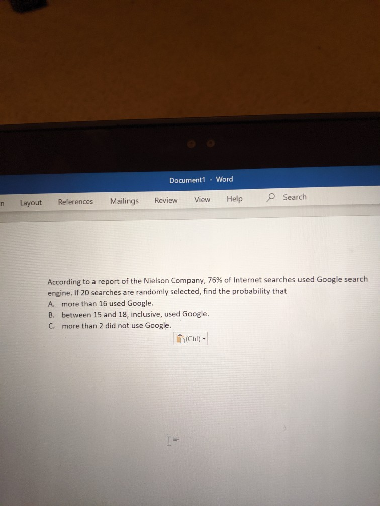 Solved Document1 - Word in Layout References Mailings Review | Chegg.com