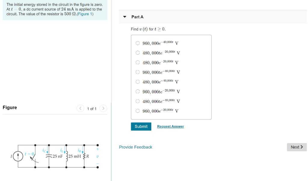 Solved The initial energy stored in the circuit in the | Chegg.com