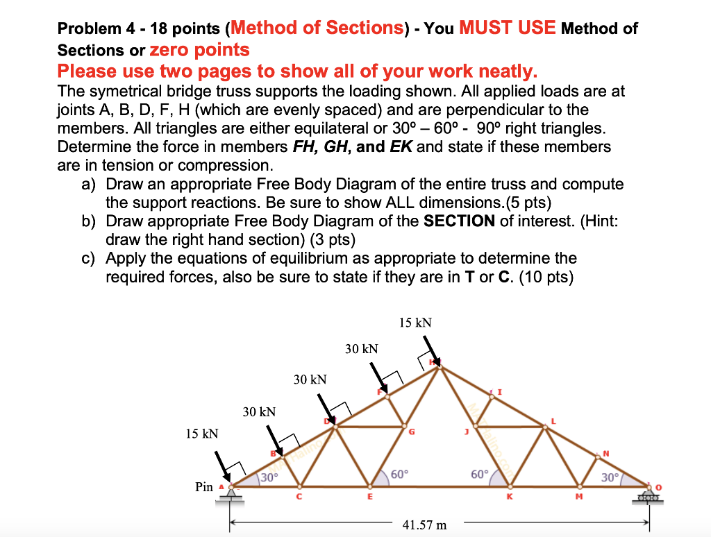 Solved Problem 4 - 18 points (Method of Sections) - You MUST | Chegg.com Solved Problem 4 - 18 points (Method of Sections) - You MUST | Chegg.com