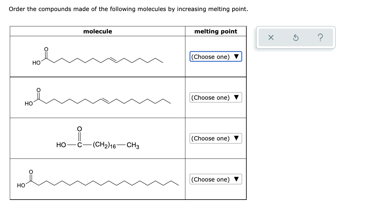 Solved Order the compounds made of the following molecules | Chegg.com