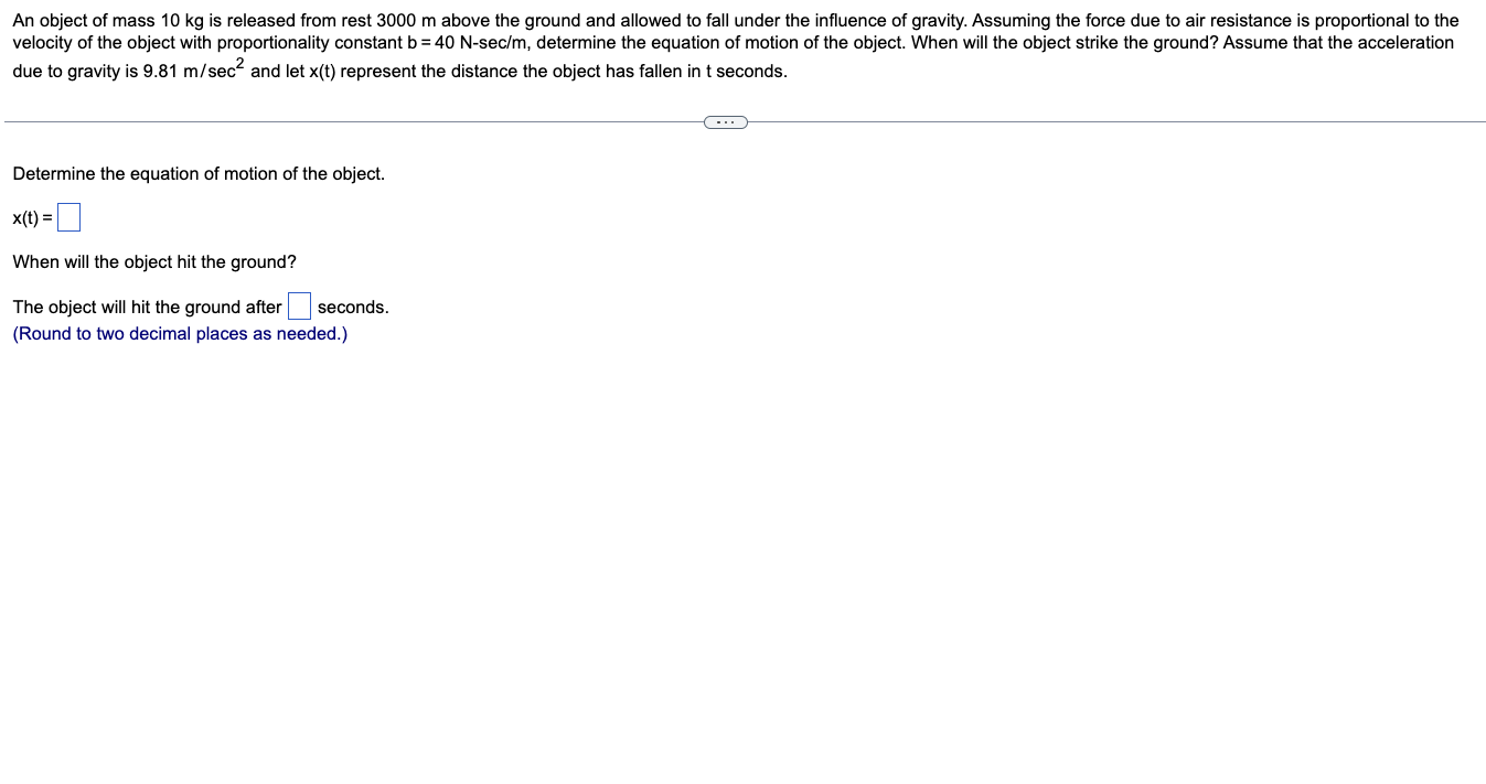 Solved An object of mass 10 kg is released from rest 3000 m | Chegg.com