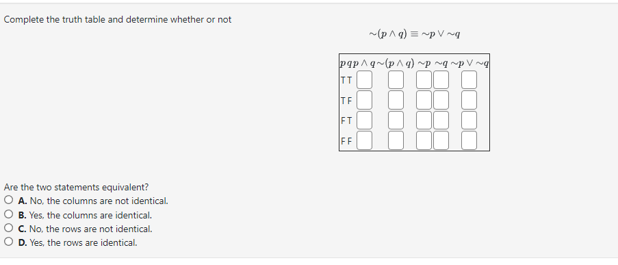 Solved Complete the truth table and determine whether or not | Chegg.com