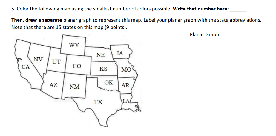 Solved 5. Color the following map using the smallest number | Chegg.com