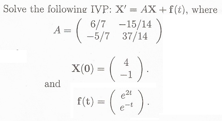 Solved Solve the following IVP: X' AX f(t), where 6/7 15/14 | Chegg.com