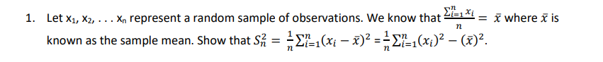 Solved 1. Let x1,x2,…xn represent a random sample of | Chegg.com