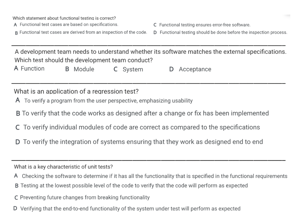 Solved Which statement about functional testing is correct? | Chegg.com