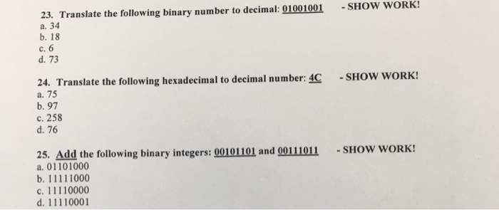 Solved 23. Translate the following binary number to decimal: | Chegg.com