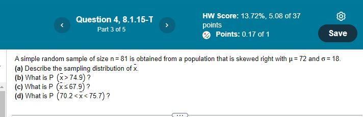 Solved A simple random sample of size n=81 is obtained from | Chegg.com