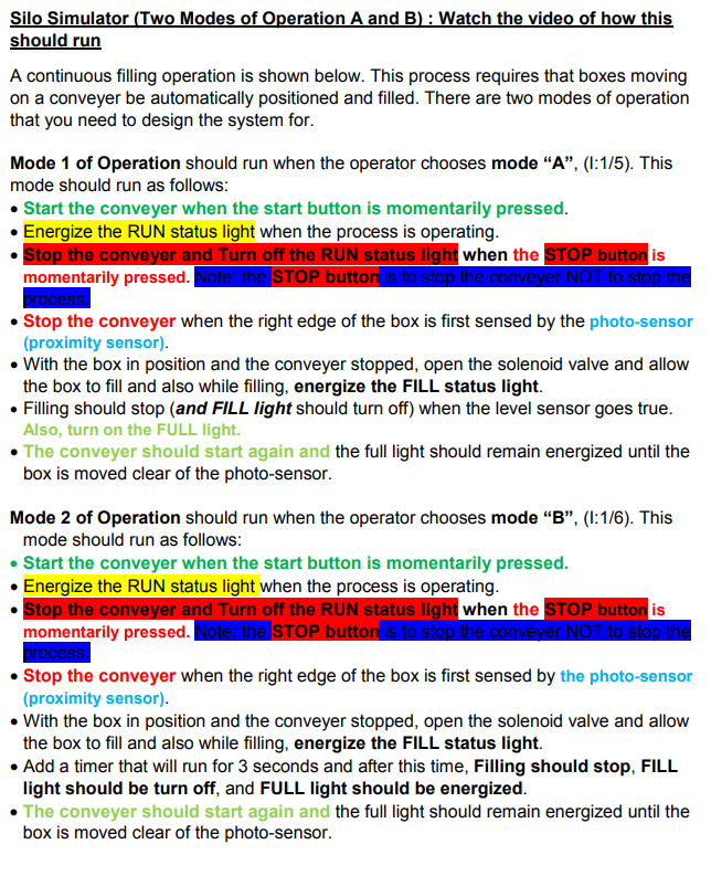 Silo Simulator (Two Modes of Operation A and B): | Chegg.com