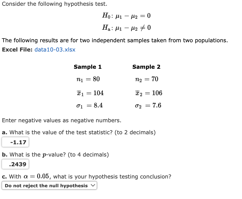 Solved Consider The Following Hypothesis Test