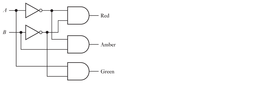 Solved In the traffic lights circuit, (a) If A is 1 and B is | Chegg.com