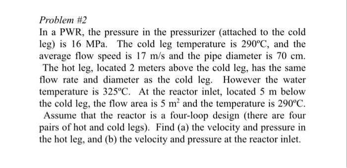 Solved Problem #2 In a PWR, the pressure in the pressurizer | Chegg.com