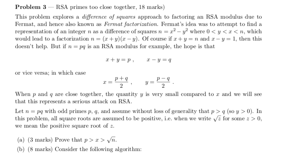 Problem 3 — RSA primes too close together, 18 | Chegg.com