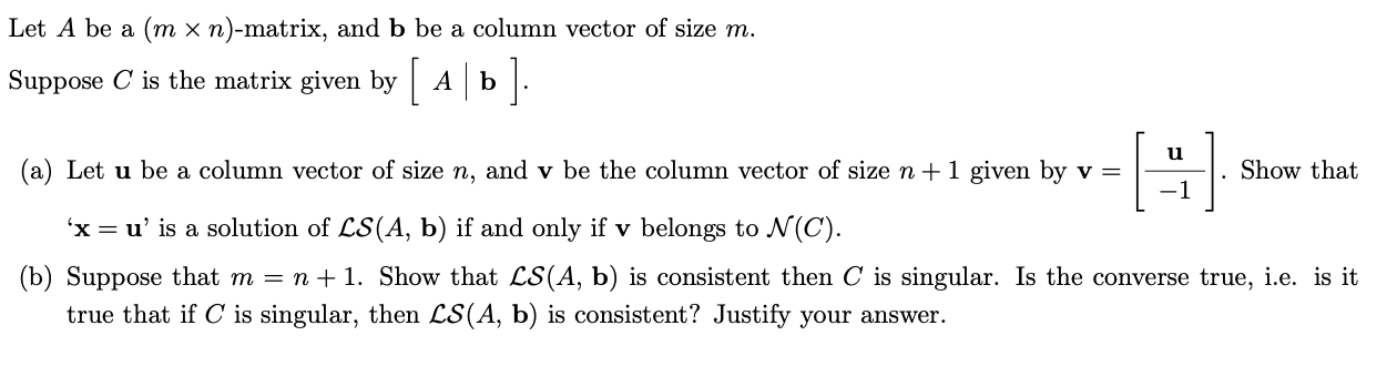 Solved Let A be a (m x n)-matrix, and b be a column vector | Chegg.com