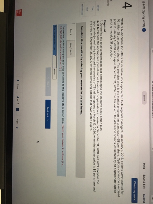 Solved 19 HW (Spring 2018) 6 Help Save& Exit Submit Check my | Chegg.com