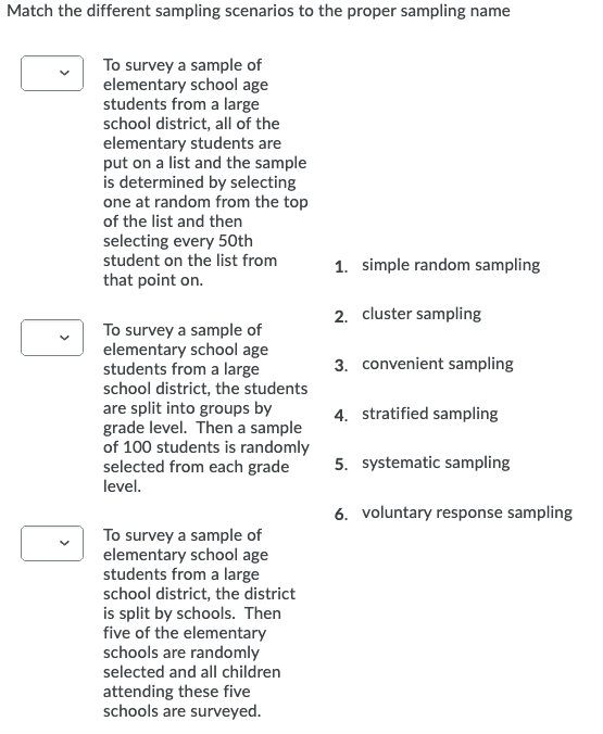 Solved Match the different sampling scenarios to the proper | Chegg.com