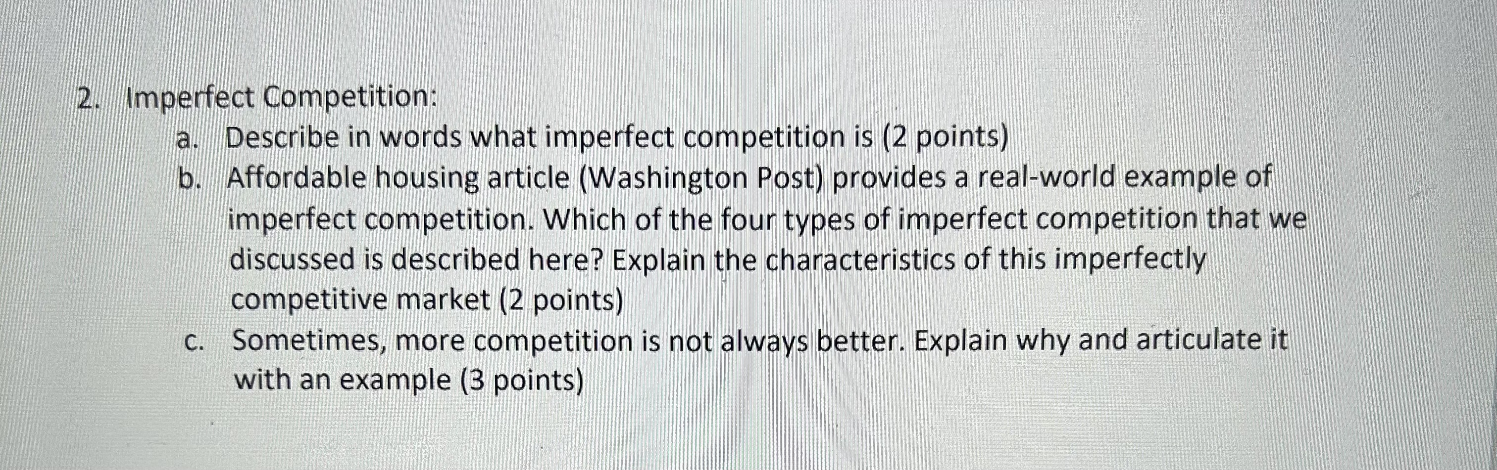 Solved 2. Imperfect Competition: a. Describe in words what | Chegg.com