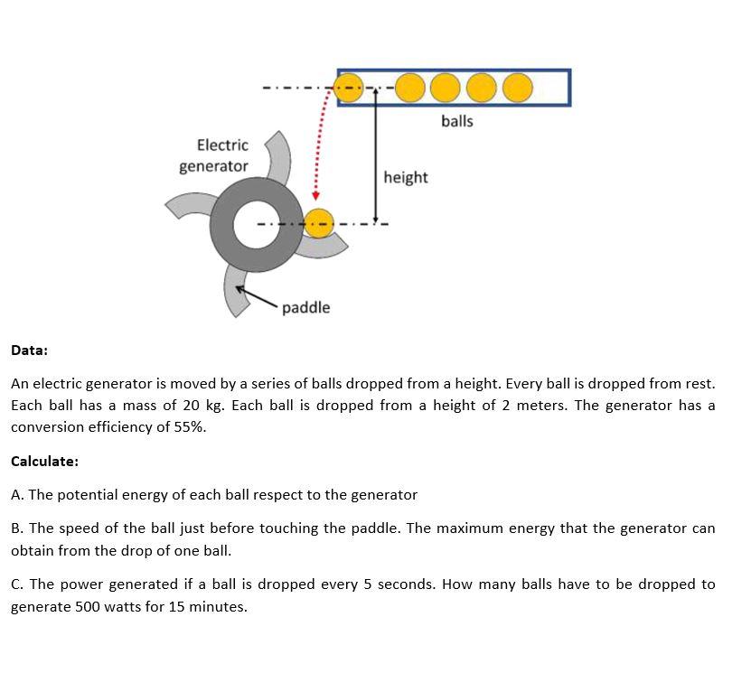 Solved An electric generator is moved by a series of balls | Chegg.com