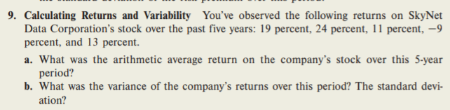 Solved 9. Calculating Returns and Variability You've | Chegg.com