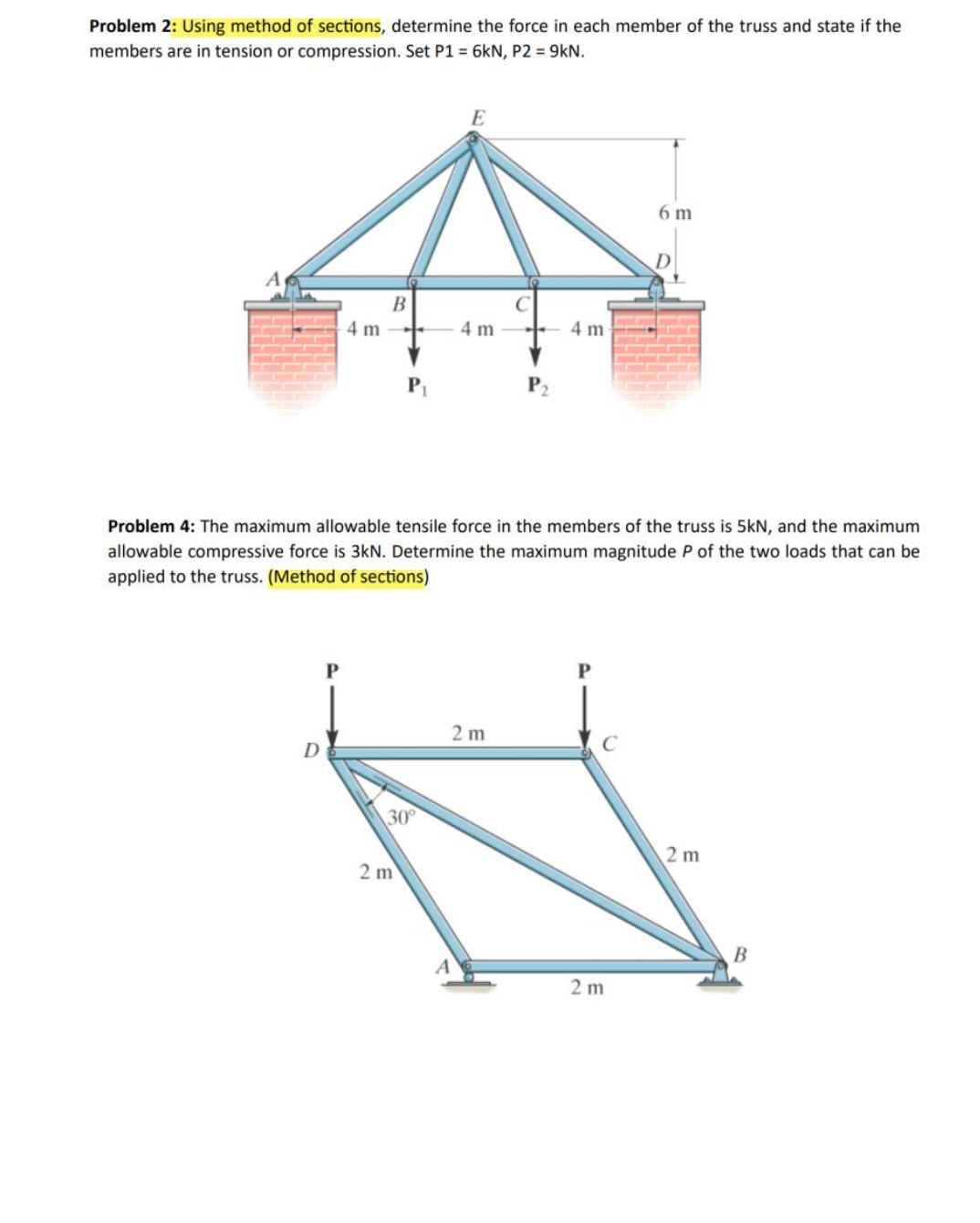 Solved Problem 2 Using Method Of Sections Determine The 8220