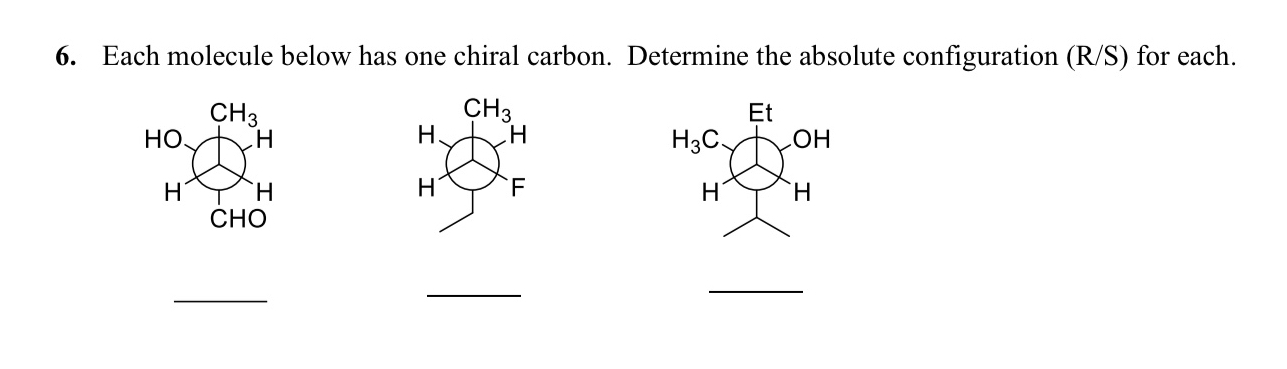 Solved Each molecule below has one chiral carbon, so please | Chegg.com