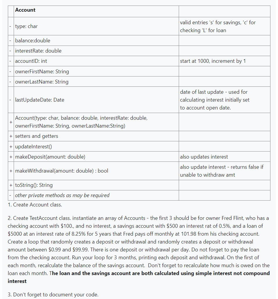 2. Create TestAccount class. instantiate an array of | Chegg.com