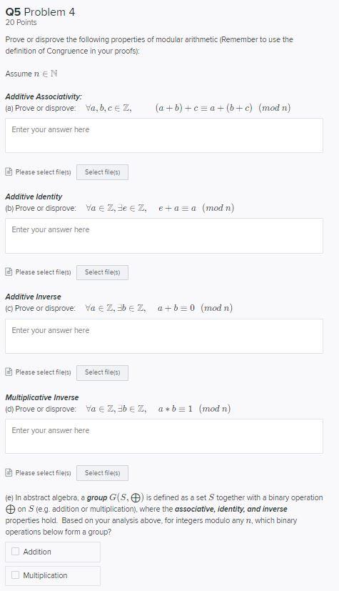 Solved Q5 Problem 4 20 Points Prove or disprove the | Chegg.com