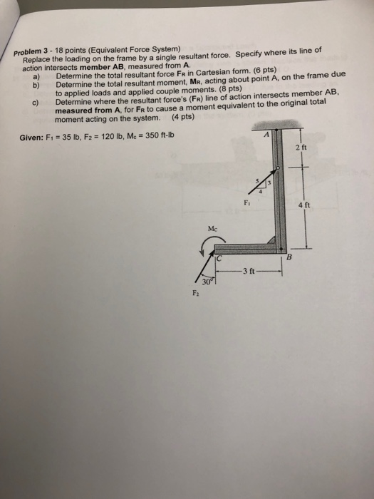 Solved Problem 3 - 18 points (Equivalent Force System) | Chegg.com