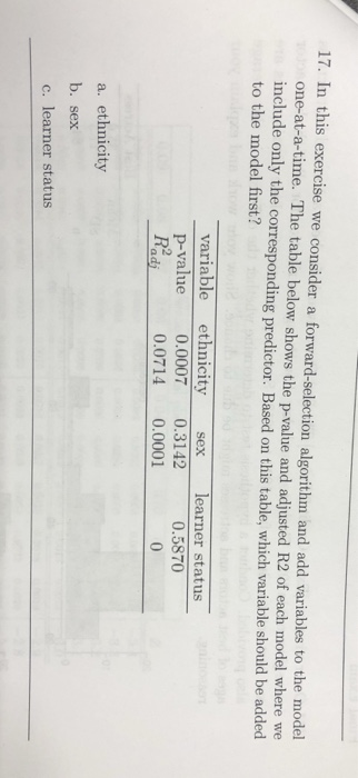 Solved 17. In this exercise we consider a forward-selection | Chegg.com