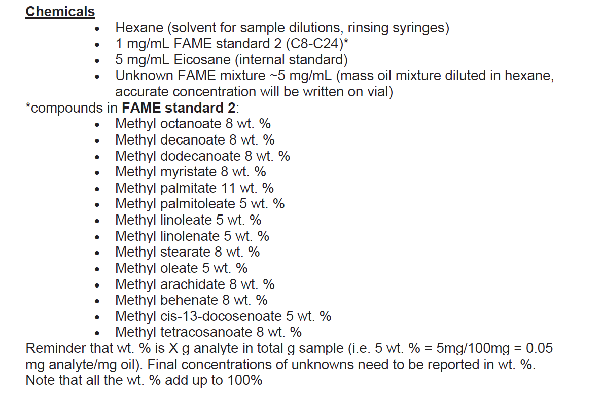 Chemicals Hexane (solvent for sample dilutions, | Chegg.com