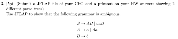 Solved 3. (5pt) (Submit a JFLAP file of your CFG and a | Chegg.com