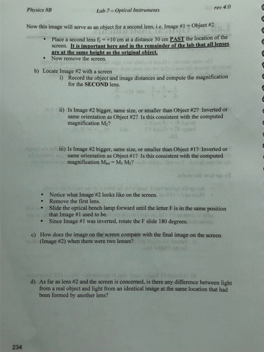 Physics 8B Lab 7-Optical Instruments rev 4.0 Lab 7 | Chegg.com