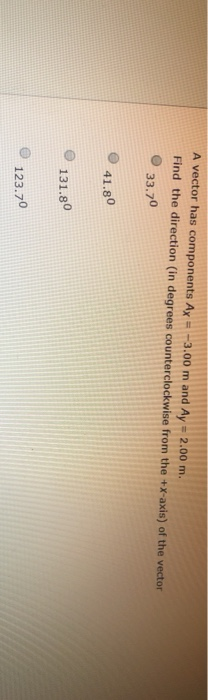 Solved A vector has components Ax -3.00 m and Ay- 2.00 m | Chegg.com