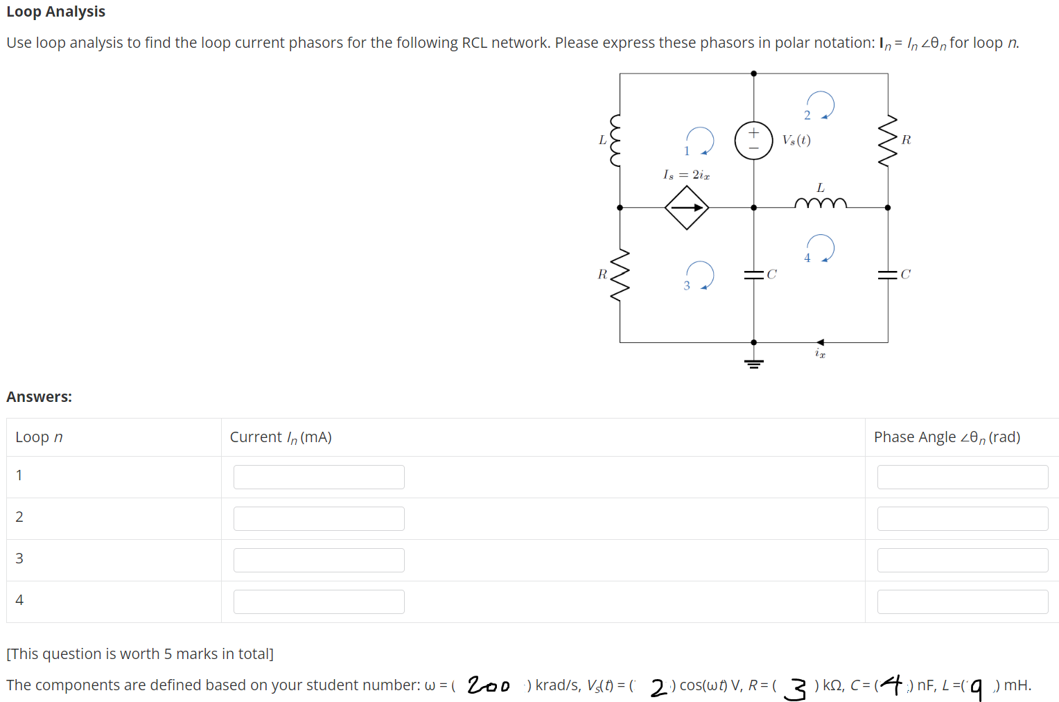 Solved Use loop analysis to find the loop current phasors | Chegg.com