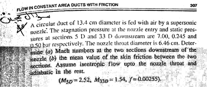 Solved 307 FLDW IN CONSTANT AREA DUCTS WITH FRICTION | Chegg.com